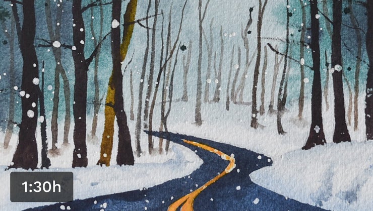 Watercolour Winding Winter Road