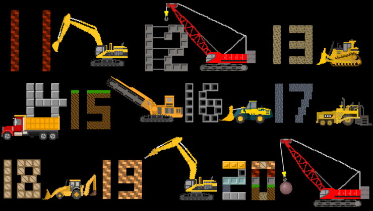 Construction Vehicles Counting 11 to 20 | The Kids' Picture Show
