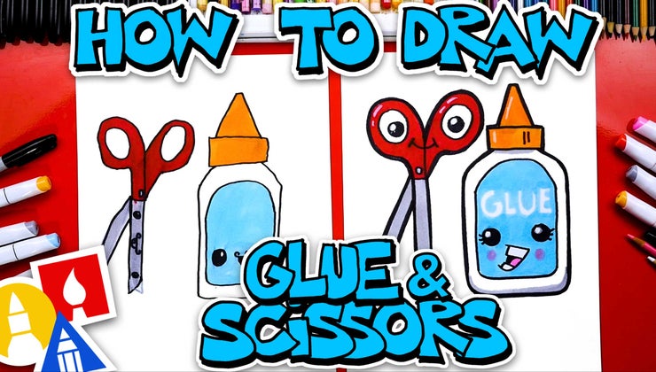 How To Draw A Bottle Of Glue And Scissors | Art For Kids Hub