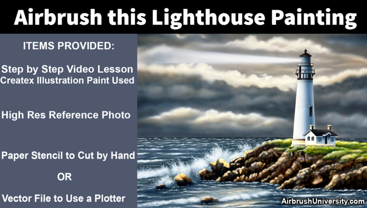 How to airbrush this Lighthouse and Ocean Painting | Airbrush University