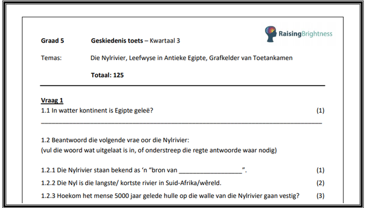 Graad 5 Geskiedenis - Kwartaal 3 | Raising brightness