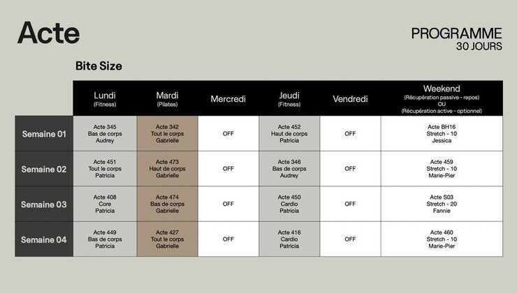 Calendrier_Bite-Size | Activité Physique