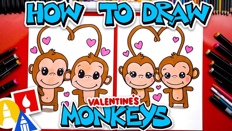 How To Draw Valentine’s Day Monkeys With A Heart Tail