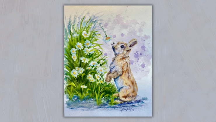 Art Class Online Easter Bunny Oil Over Watercolour