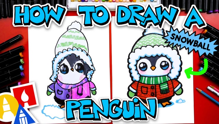 How To Draw A Winter Penguin (Snowball The Penguin) | Art For Kids Hub