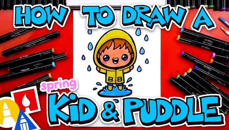 How To Draw A Spring Kid Jumping Into A Puddle