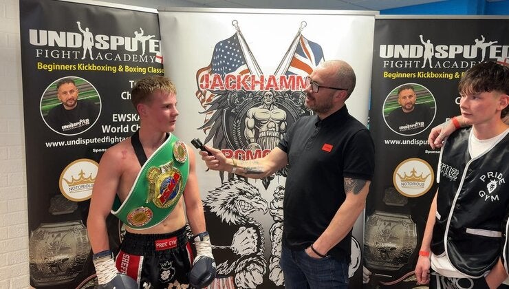 Max Cooper speaking with Alex Pszczola after his kickboxing victory on ...