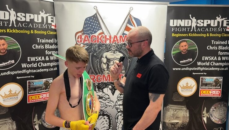 Harry Nutt speaking with Alex Pszczola after her kickboxing victory on ...