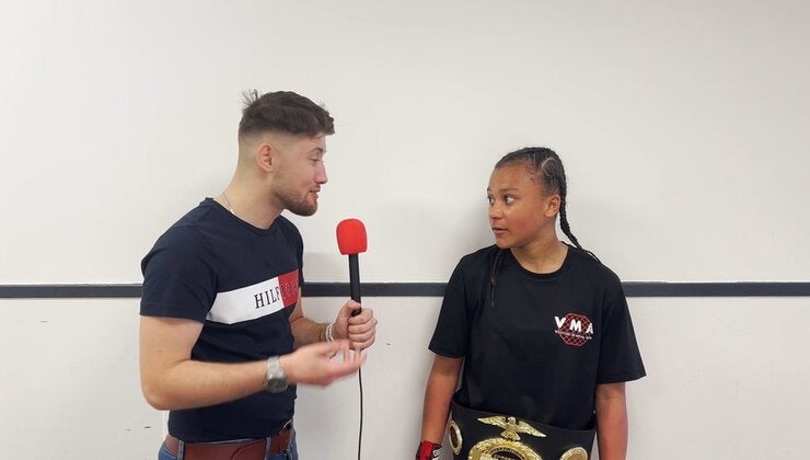 Myleigh Lawrence speaking with Joe Turner after her kickboxing win on ...