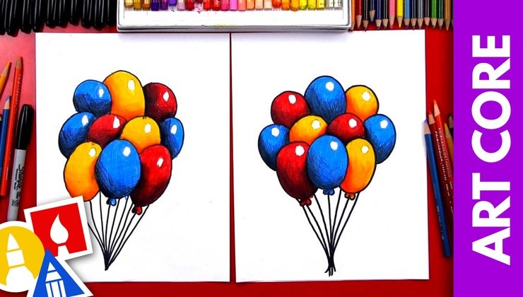 ART CORE: How To Draw Balloons With Shading And Overlapping