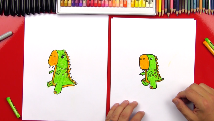 How To Draw A Cartoon T-Rex Dinosaur | Art For Kids Hub