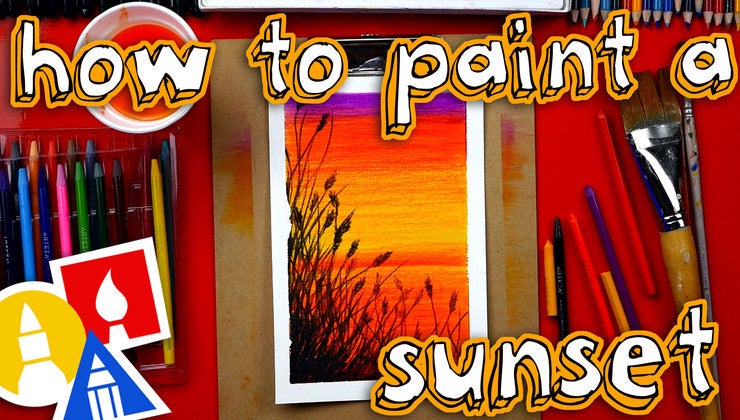 How To Use Watercolor Pencils To Paint A Sunset | Art For Kids Hub