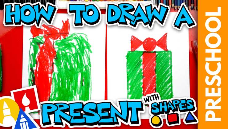 Drawing A Christmas Present With Shapes - Preschool | Art For Kids Hub