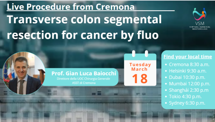 Transverse colon segmental resection by fluo cremona