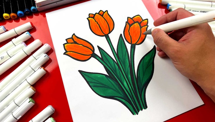 How To Draw Simple Tulips