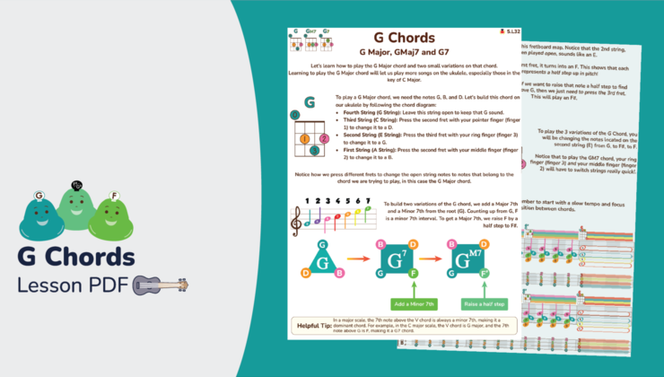 5.L32 G Chords - G Major, Gmaj7, G7 - Lesson Pdf