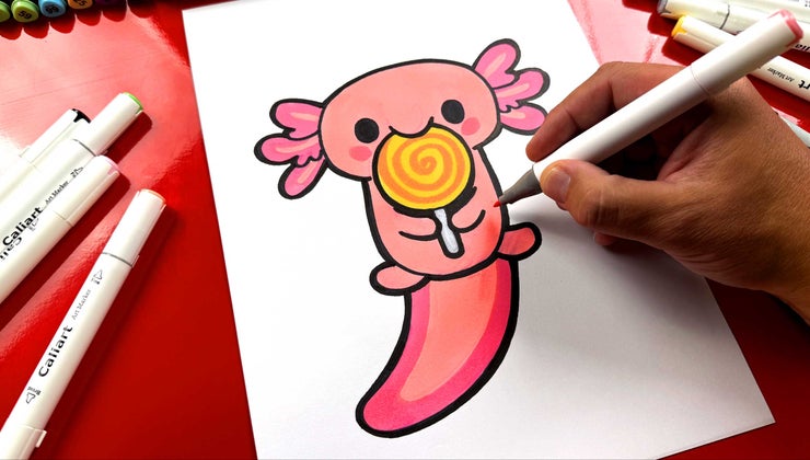 How To Draw A Cute Axolotl Eating A Lollipop