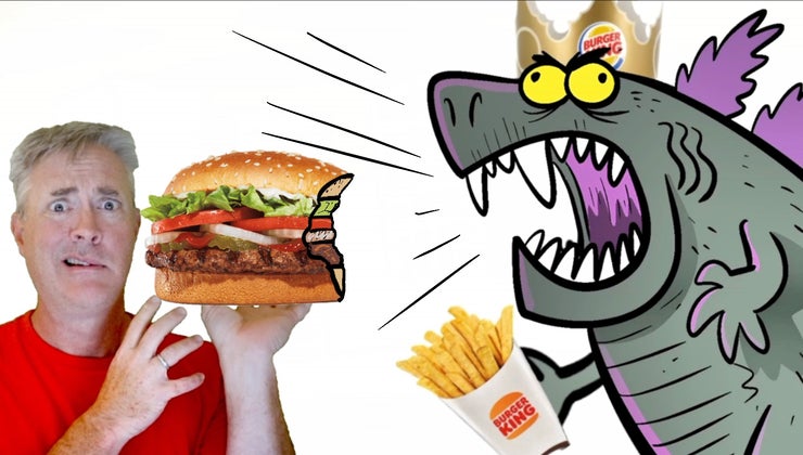 How to draw Godzilla Eating Burger King / Fun Cartoon Lesson for Kids ...