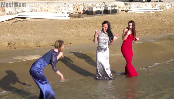 Amber, Corrine and LM Wear Ballgowns In The Sea | MostWam