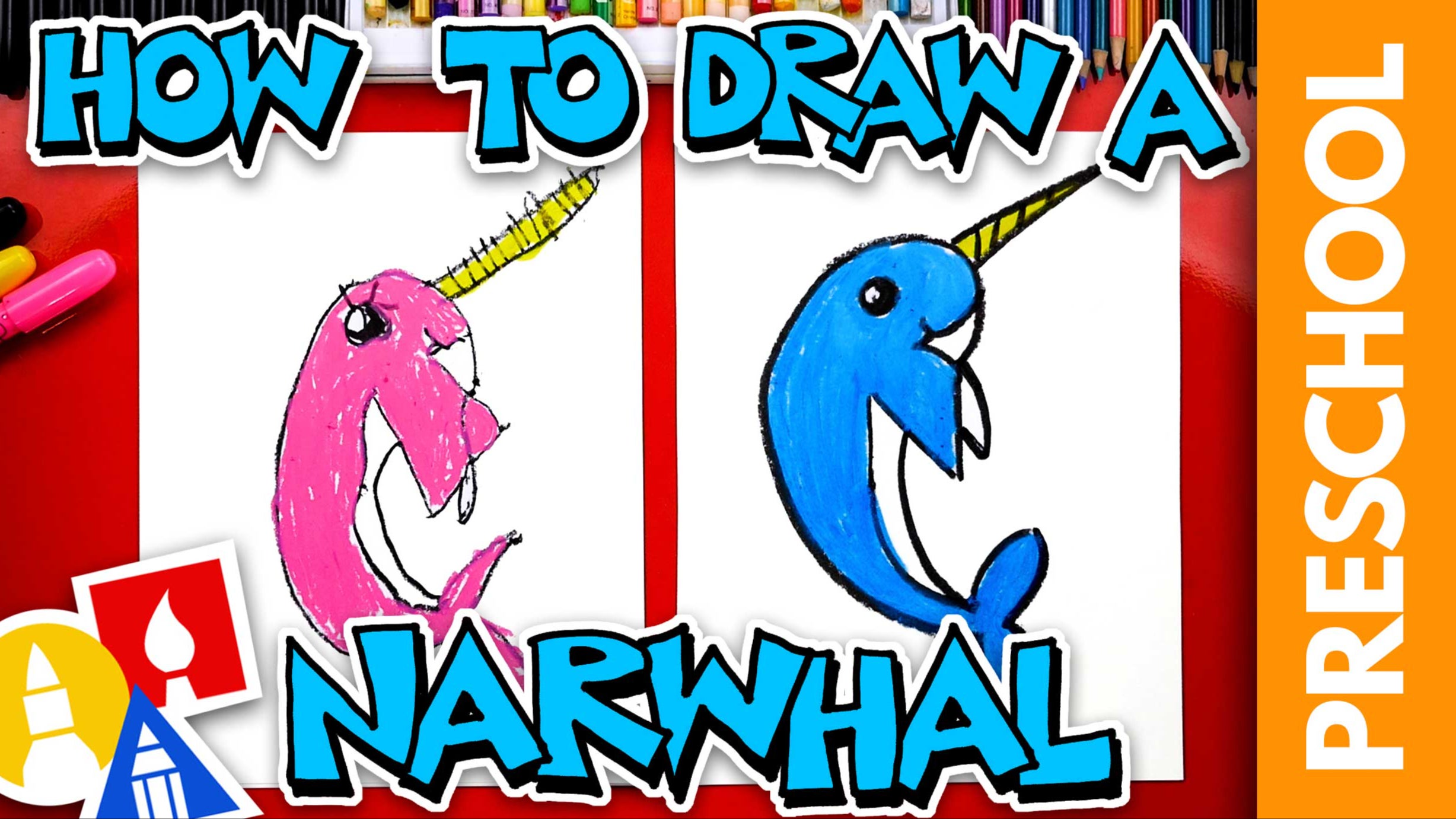 How To Draw A Narwhal - Letter N - Preschool | Art For Kids Hub