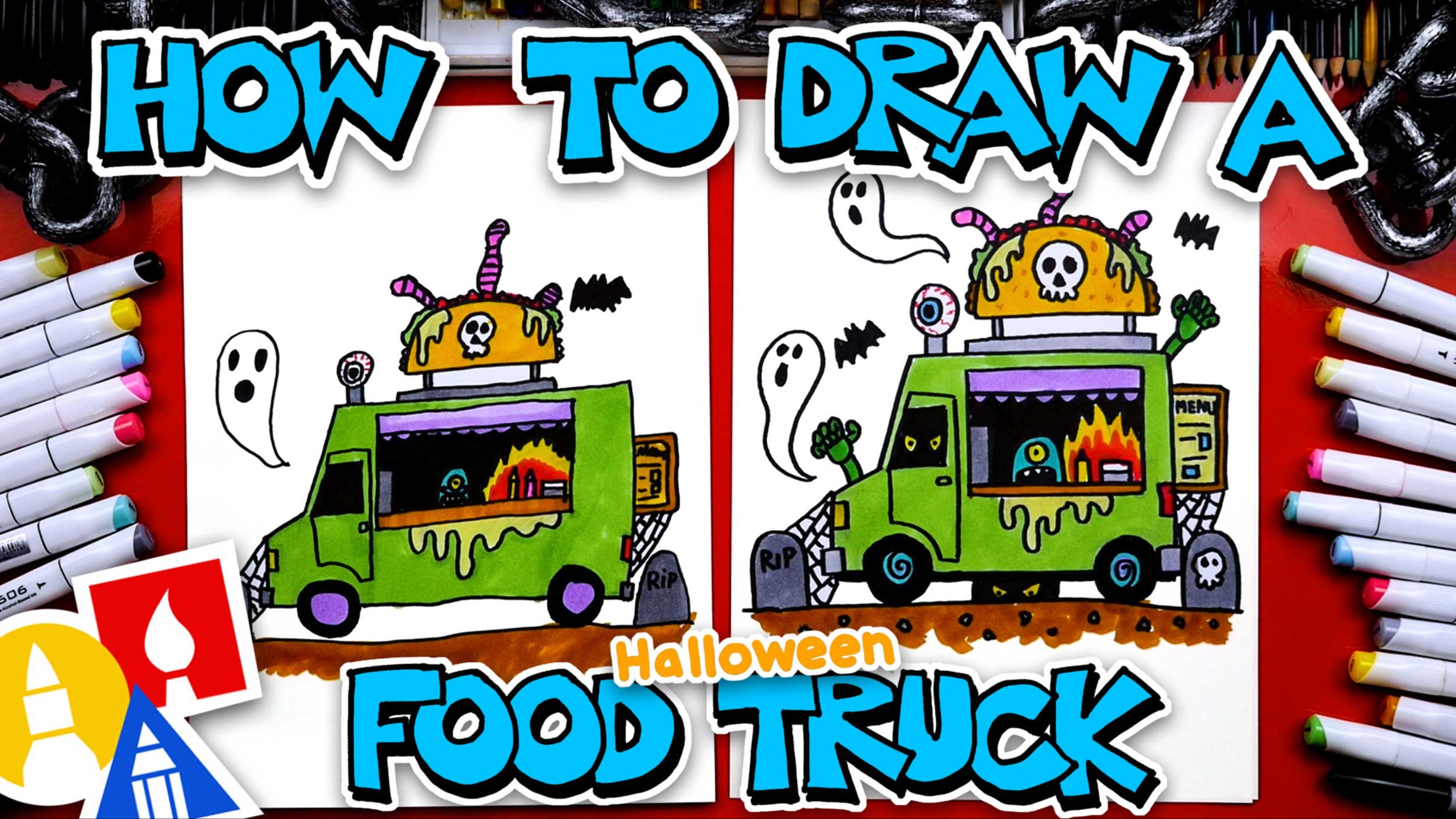 How To Draw A Halloween Food Truck | Art For Kids Hub