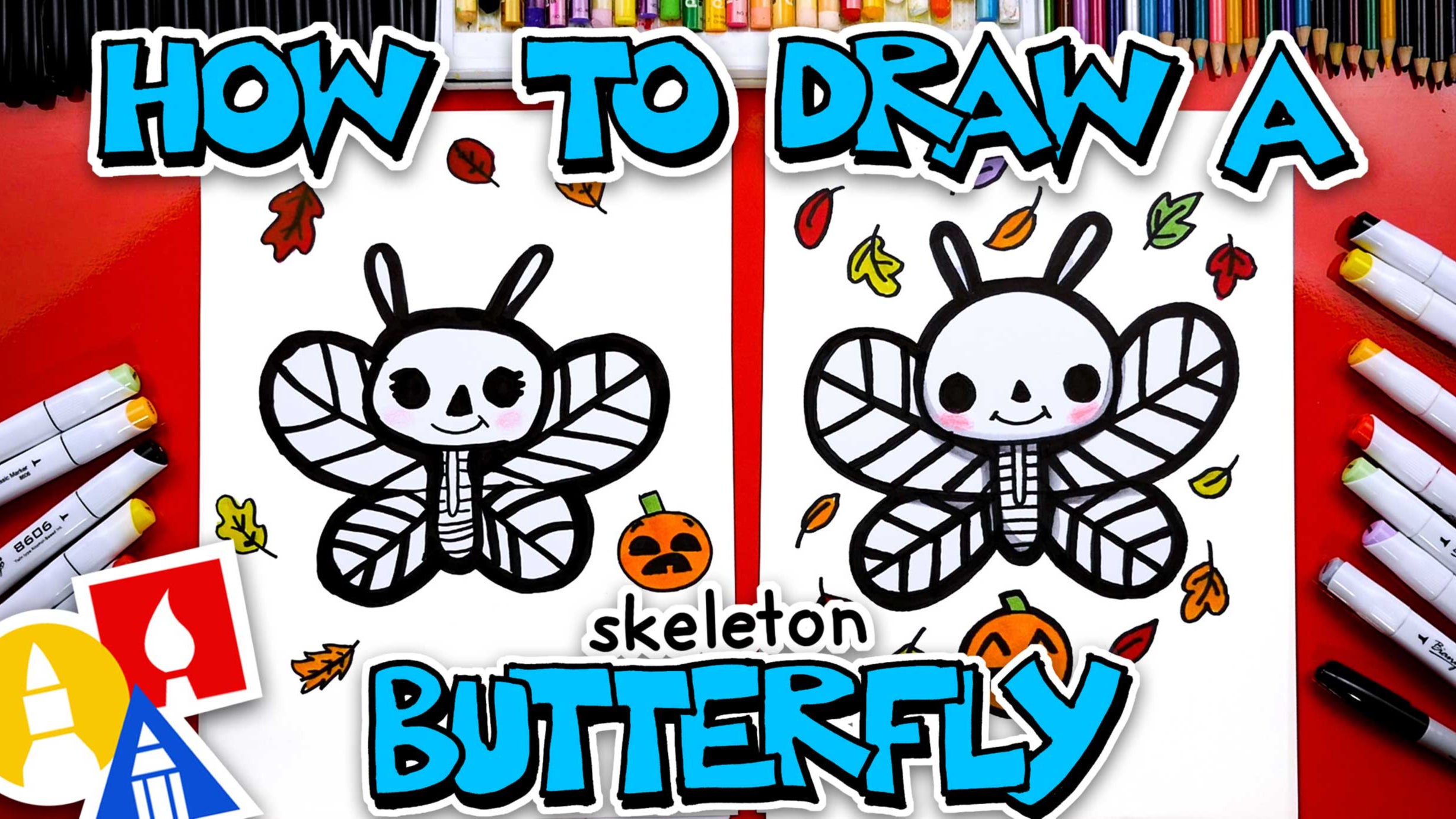 How To Draw A Butterfly Skeleton For Halloween | Art For Kids Hub