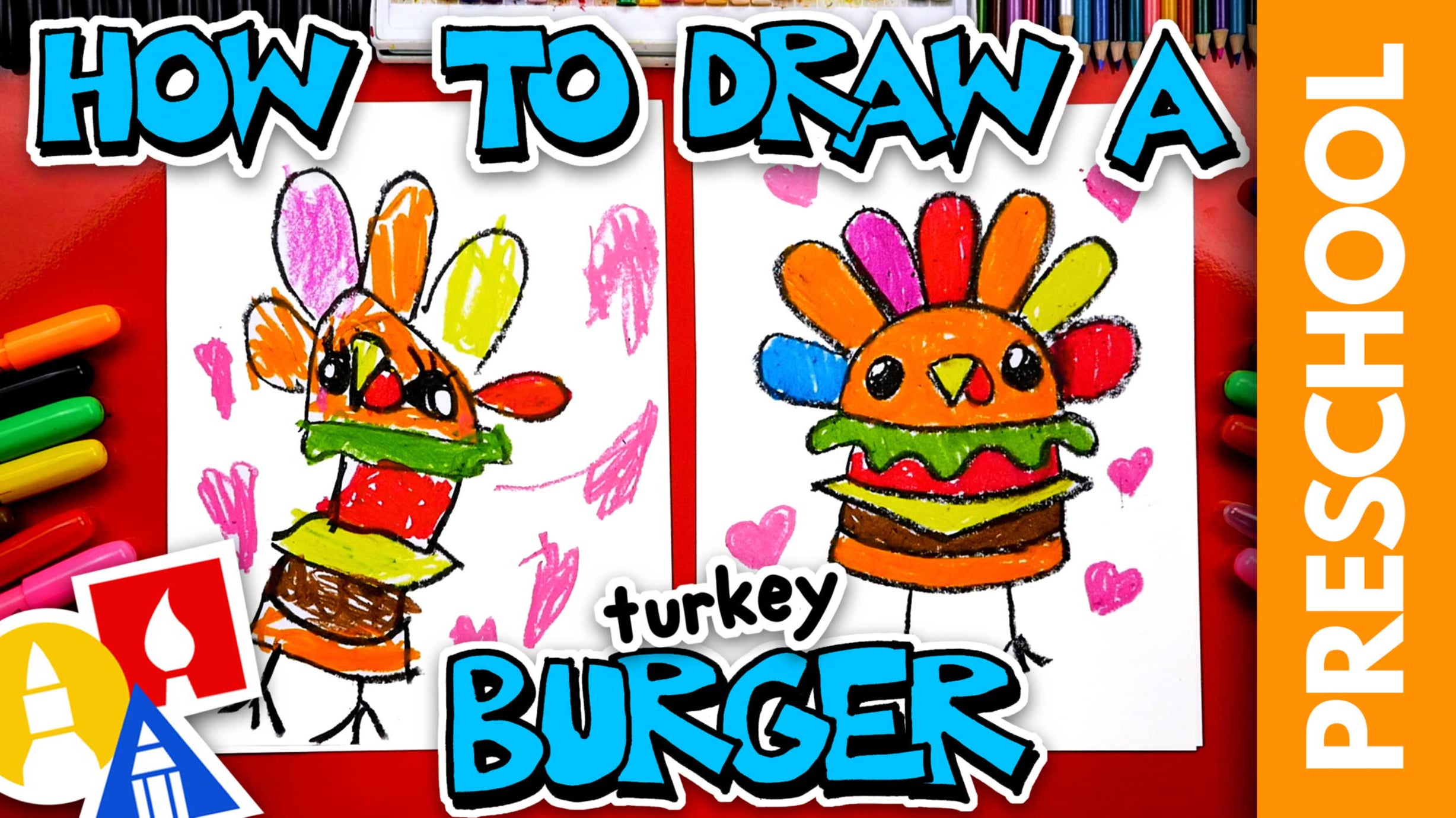 How To Draw A Turkey Burger - Preschool | Art For Kids Hub