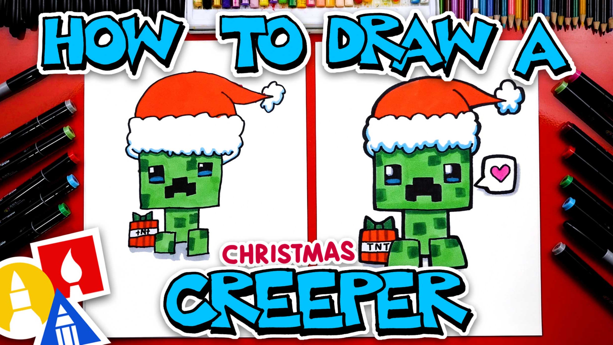 How To Draw A Christmas Creeper | Art For Kids Hub