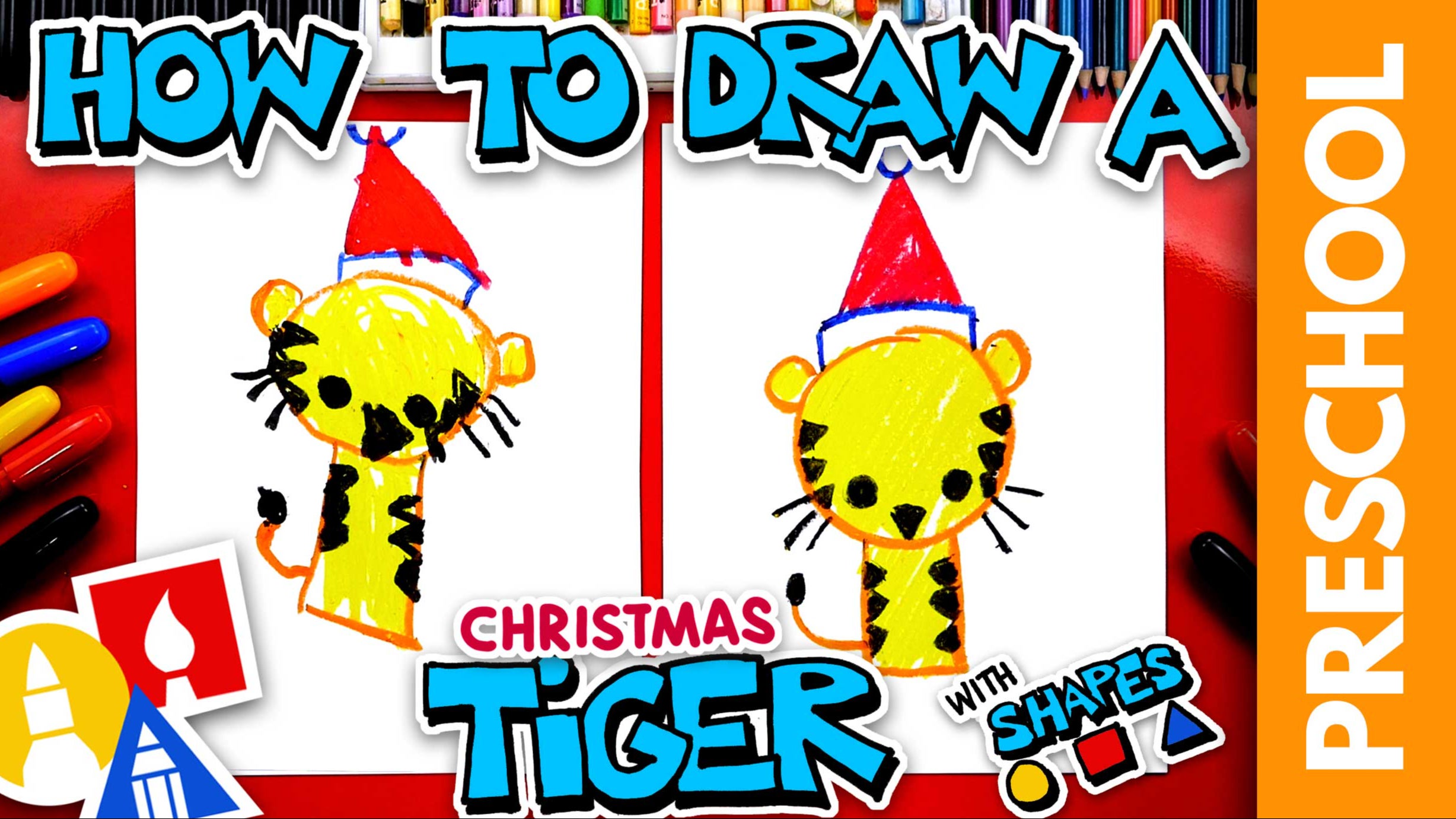 How To Draw A Christmas Tiger - Preschool | Art For Kids Hub