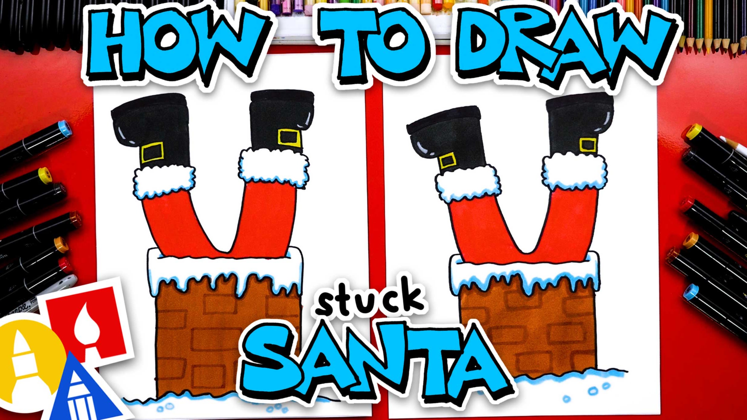 How To Draw Santa Stuck In A Chimney | Art For Kids Hub