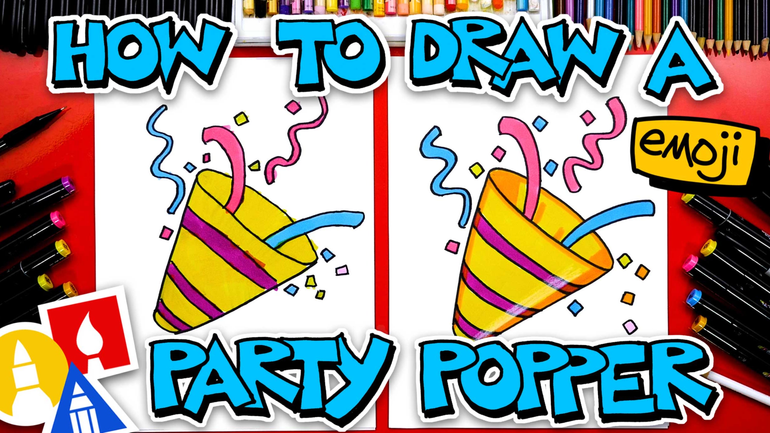 How To Draw A Party Popper Emoji | Art For Kids Hub