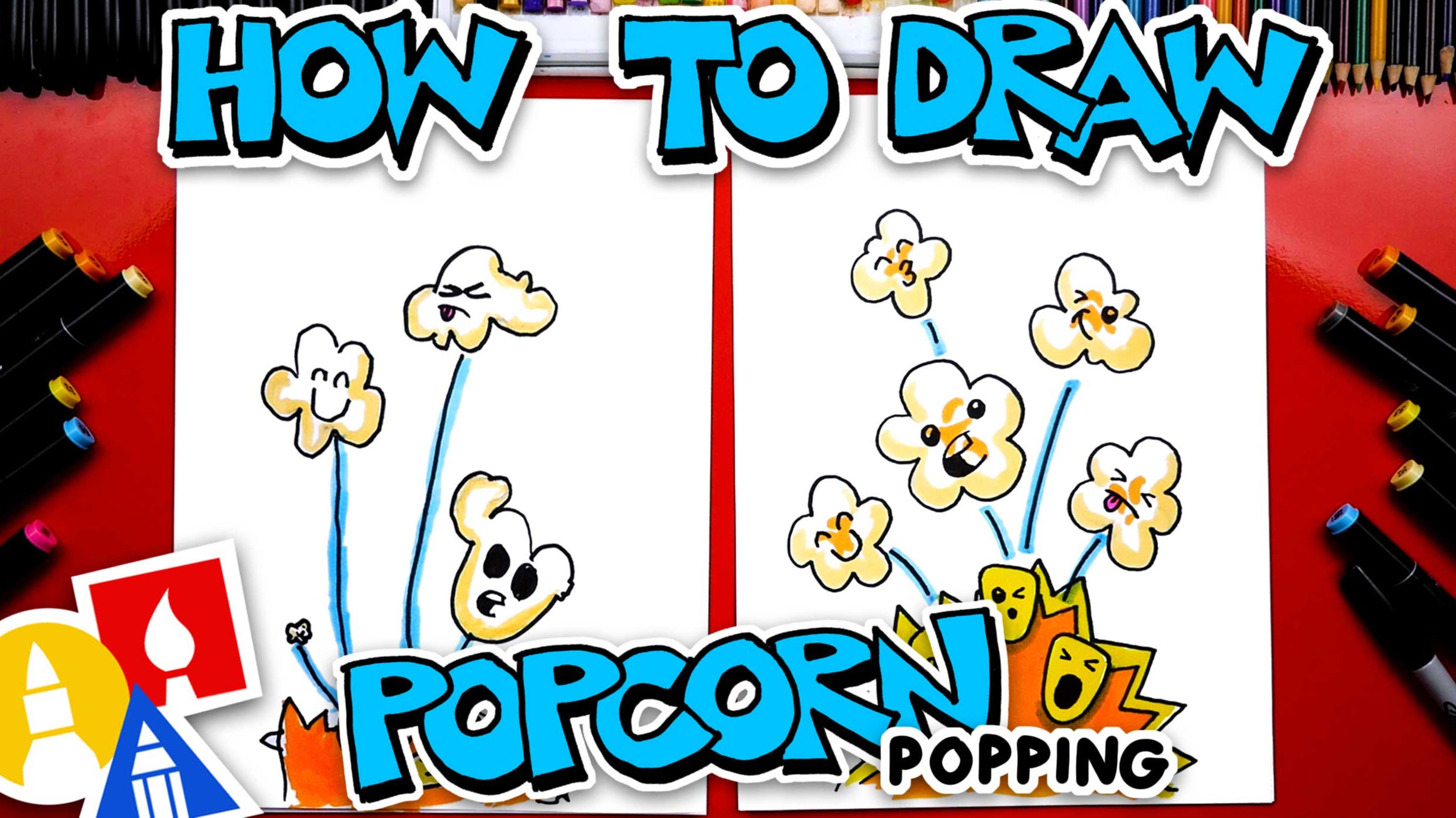 How To Draw Popcorn Popping | Art For Kids Hub