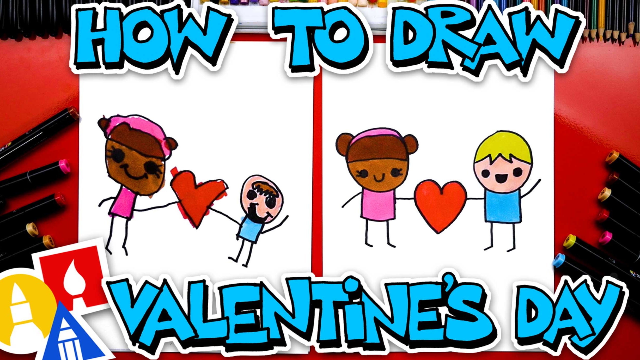 How To Draw Valentine's Day Kids Holding A Heart | Art For Kids Hub