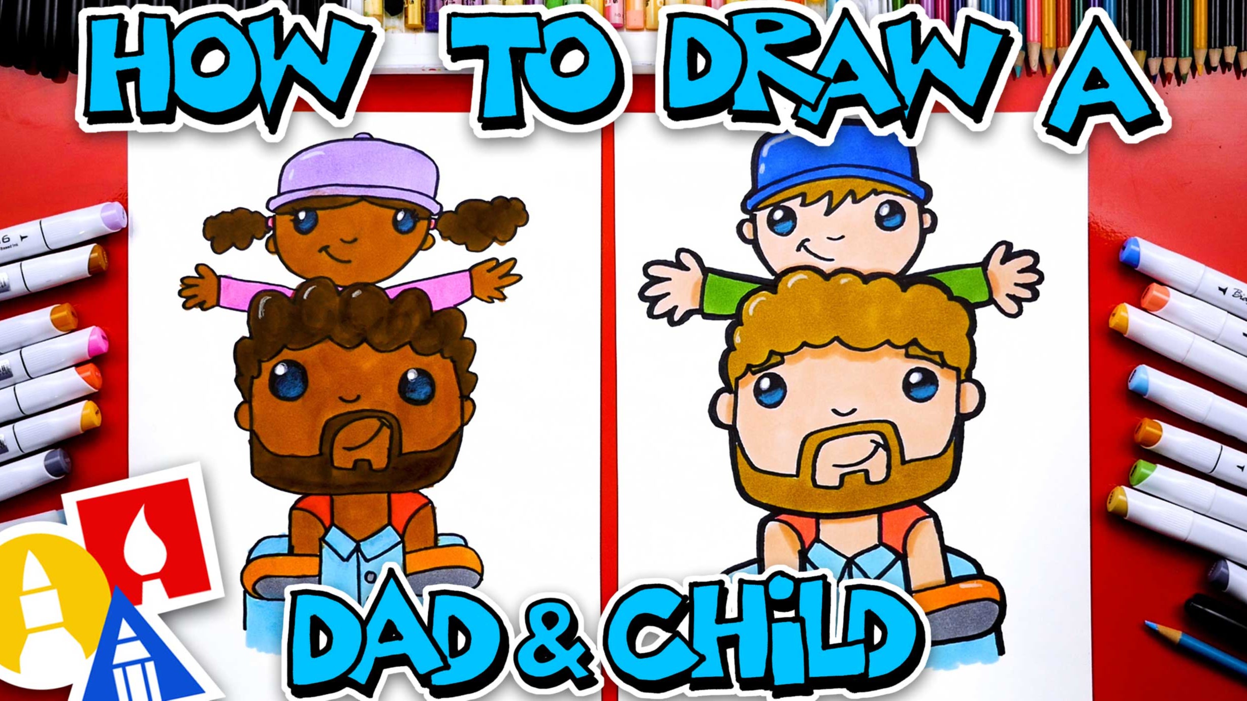 How To Draw A Child On Dad's Shoulders | Art For Kids Hub