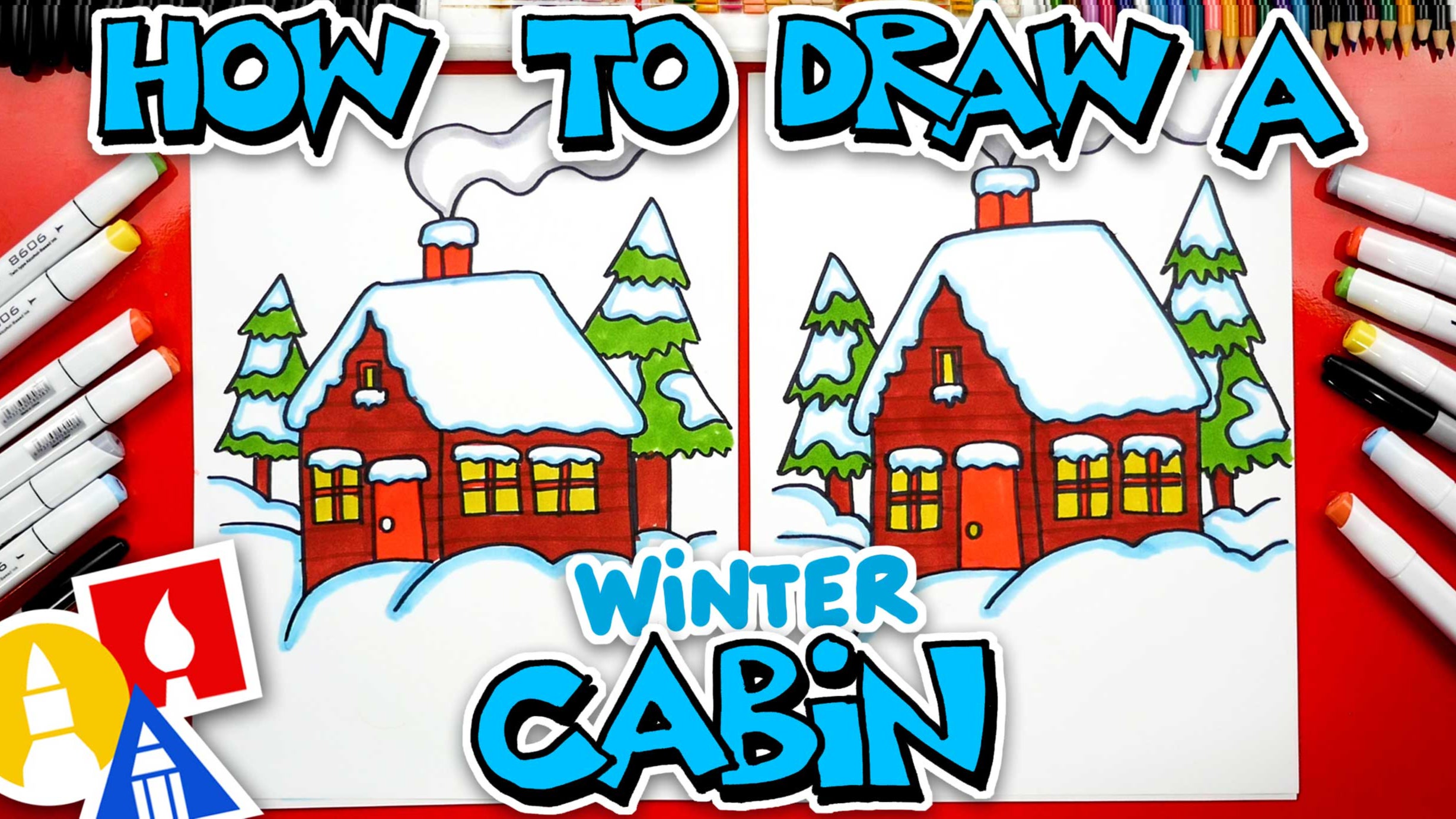 How To Draw A Winter Cabin | Art For Kids Hub