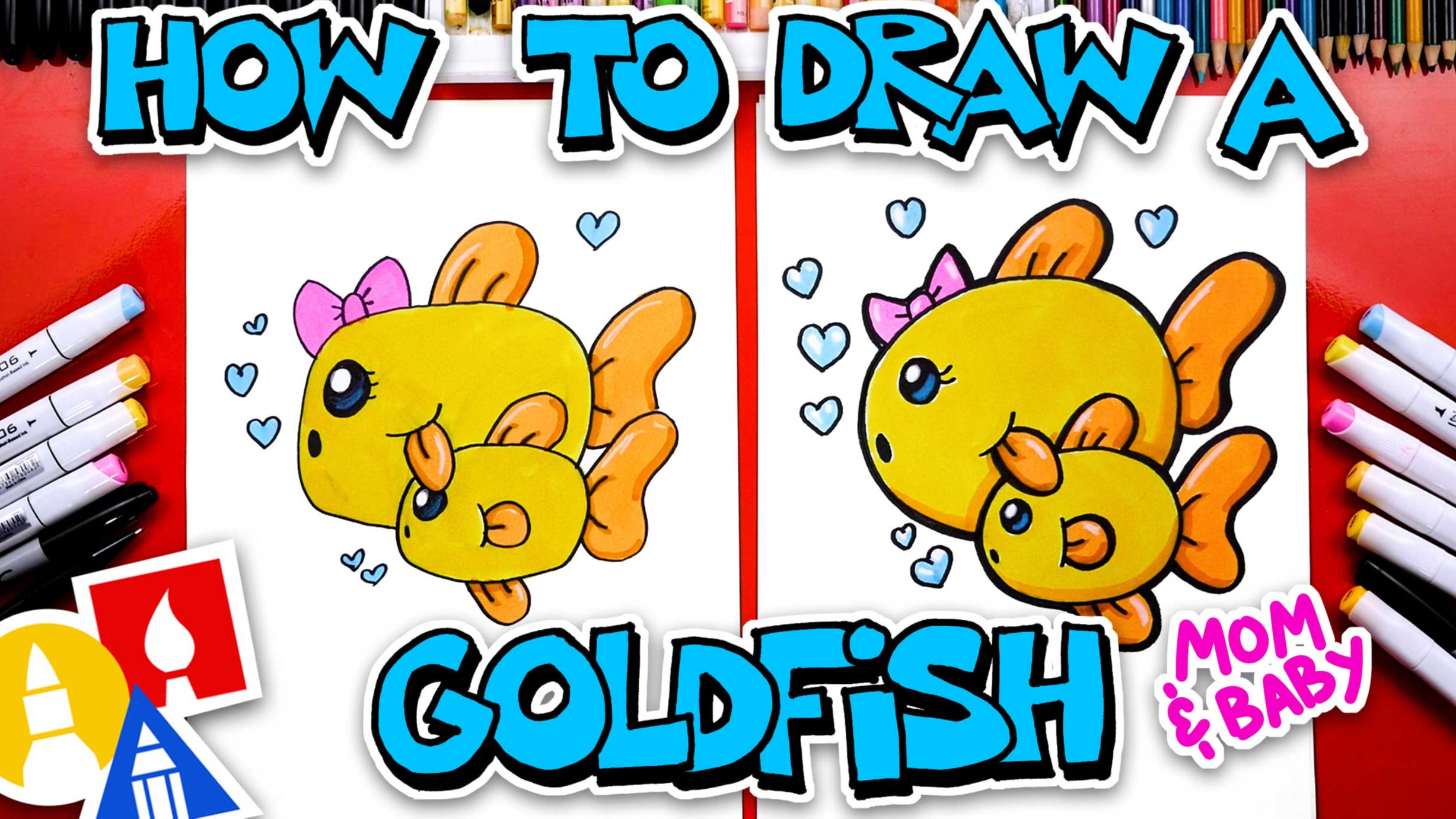 How To Draw Mom And Baby Goldfish | Art For Kids Hub