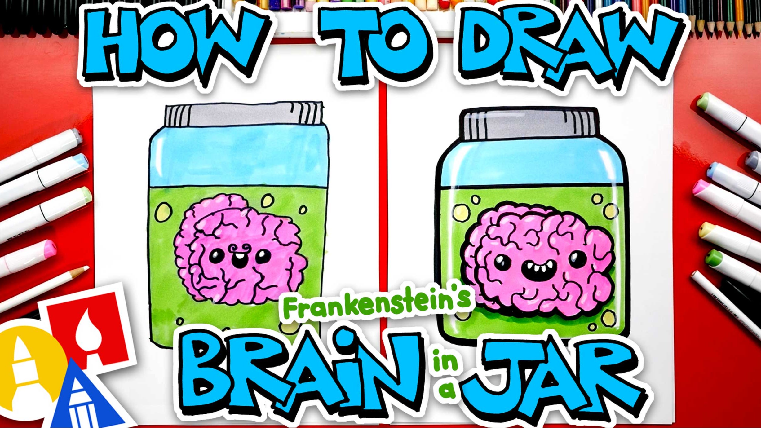 How To Draw Frankenstein’s Brain In A Jar | Art For Kids Hub