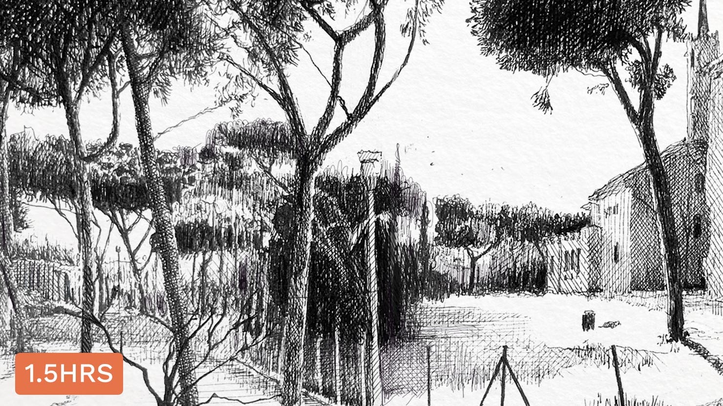 Drawing Trees: Cross Hatching a Full Sketchbook Spread