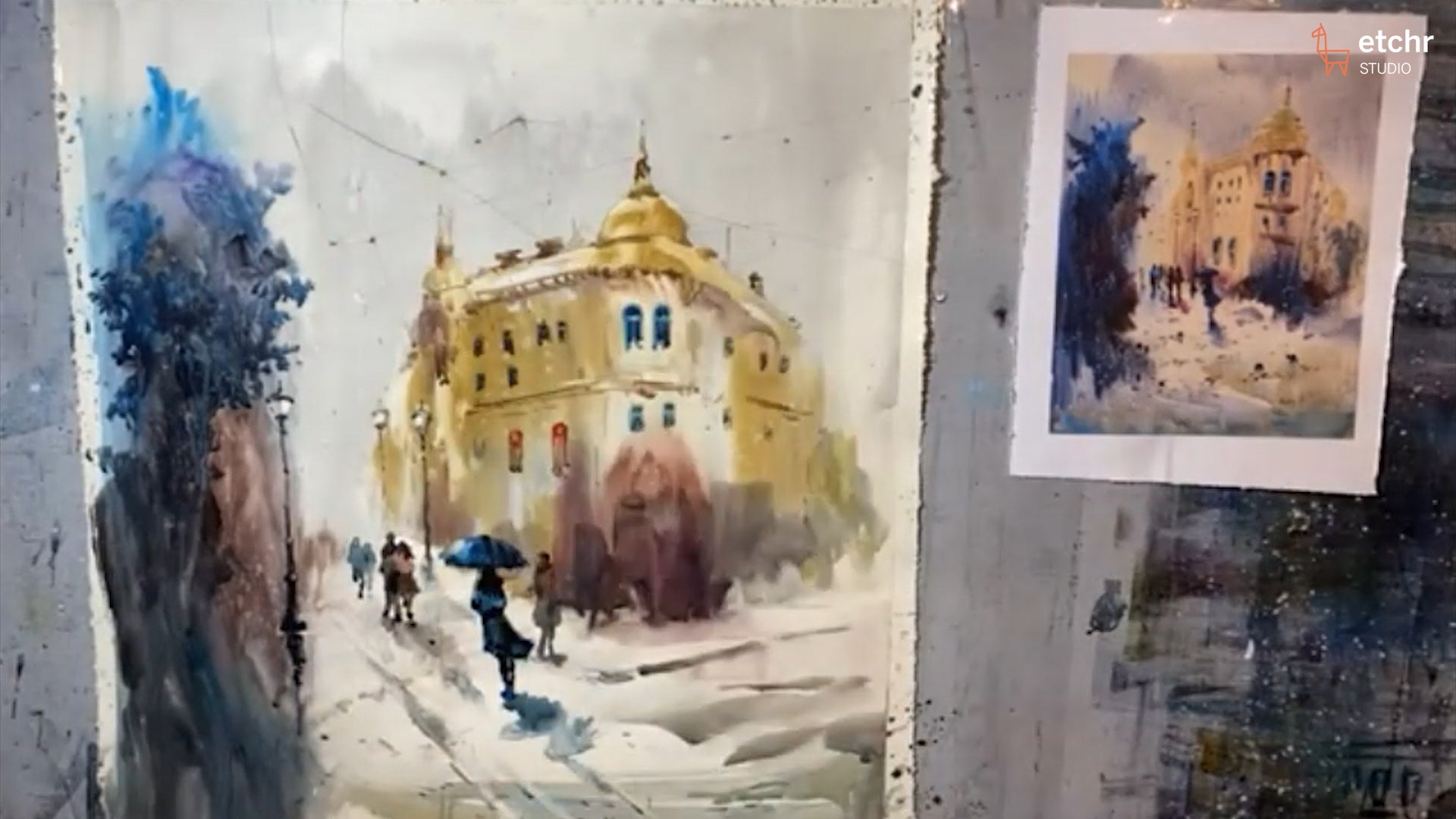 Moody European Street Corner in Winter