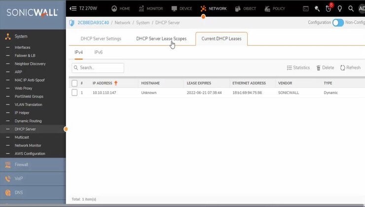 SonicWall Gen 7: How to Create a DHCP Server