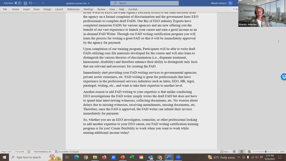 Only $695! Federal Government EEO Final Agency Decision (FAD) Writing Certification Essentials ...