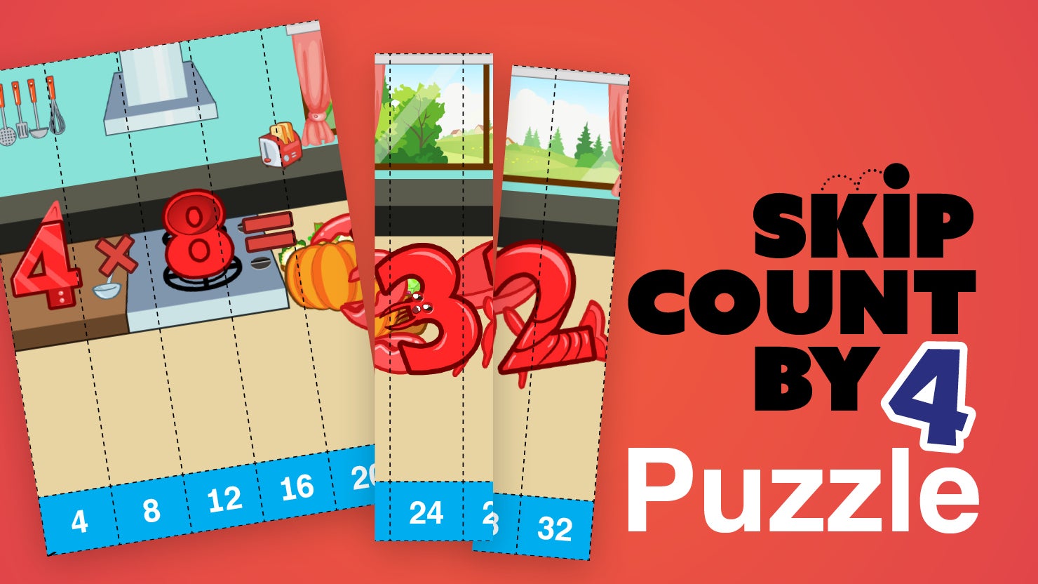 Skip Count By 4 Puzzle | Meet the Math Facts "4x8=32"