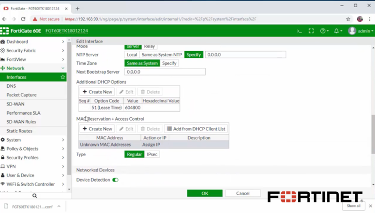 Fortinet: How to Setup a DHCP MAC Address Reservation