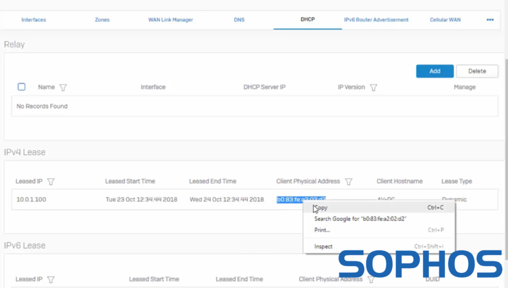 Sophos: How to Create DHCP Static IP MAC Reservations