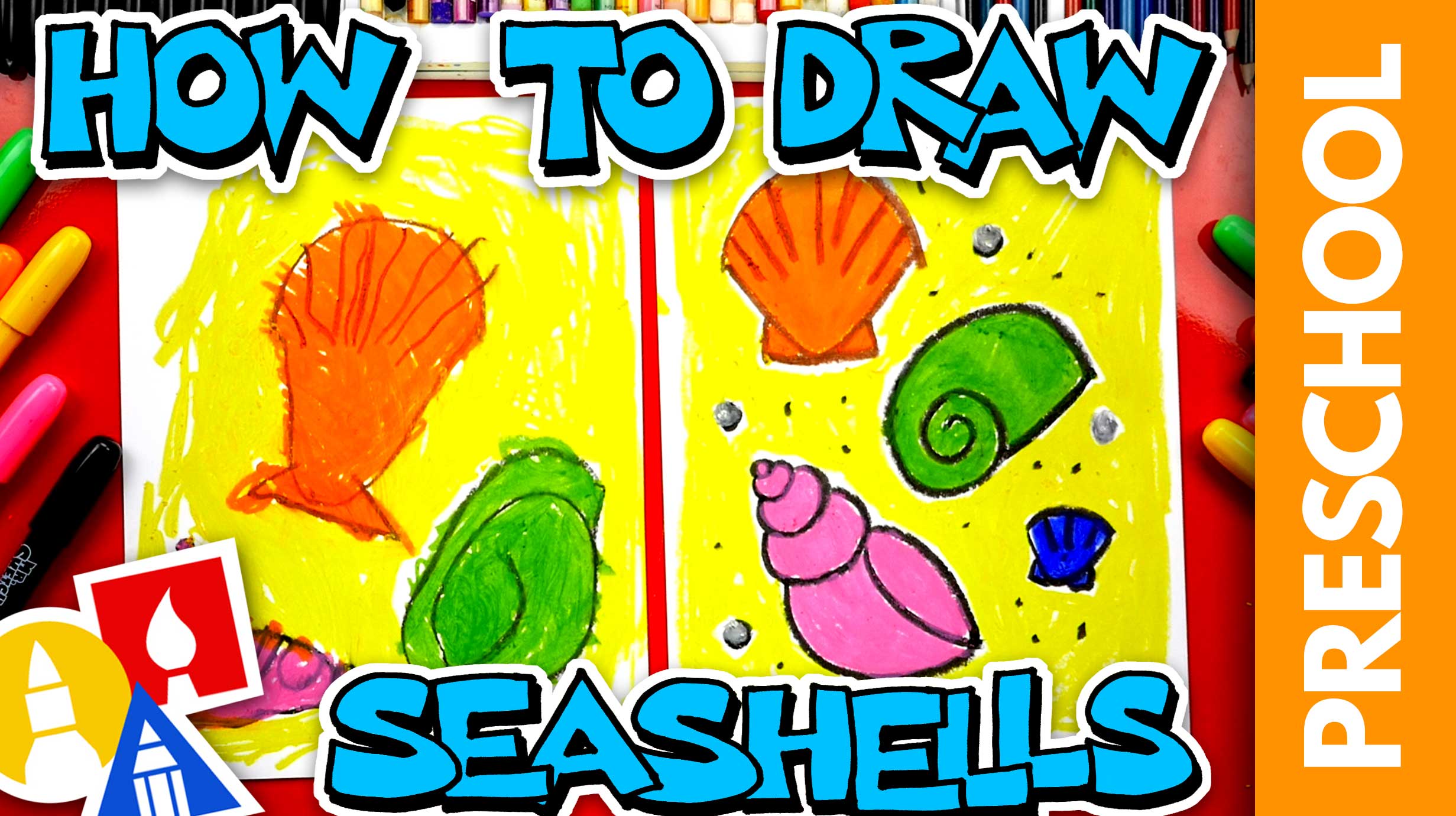 How To Draw Seashells - Preschool | Art For Kids Hub