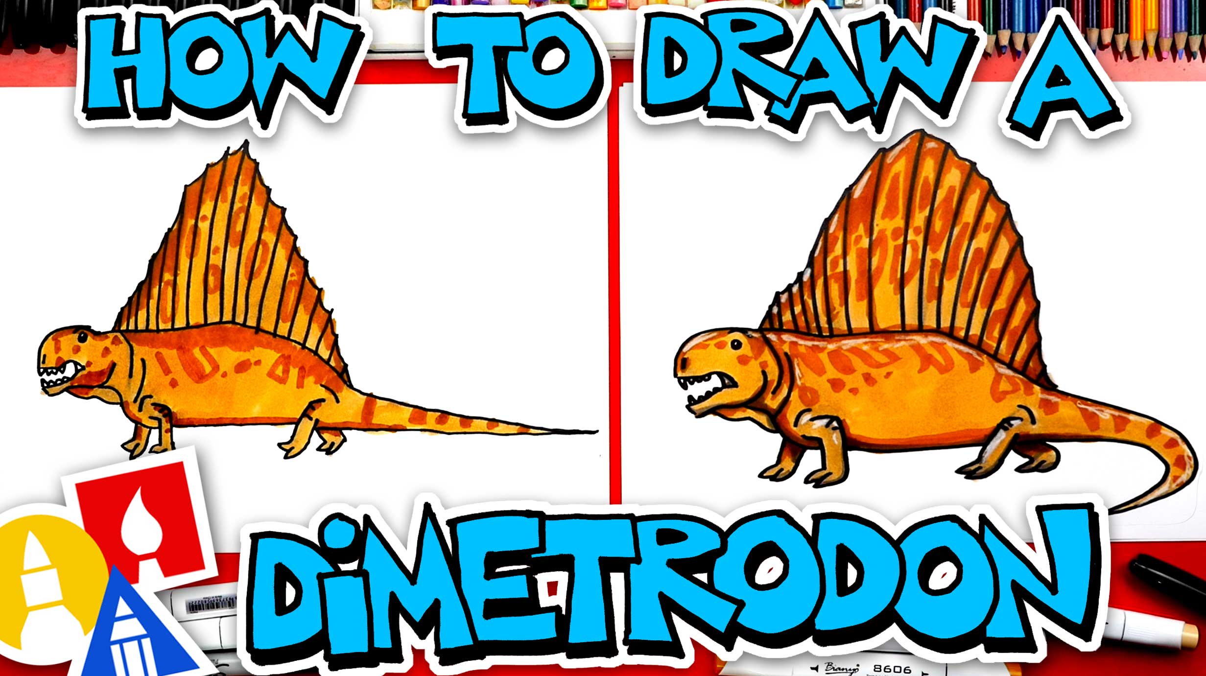 How To Draw A Dimetrodon | Art For Kids Hub