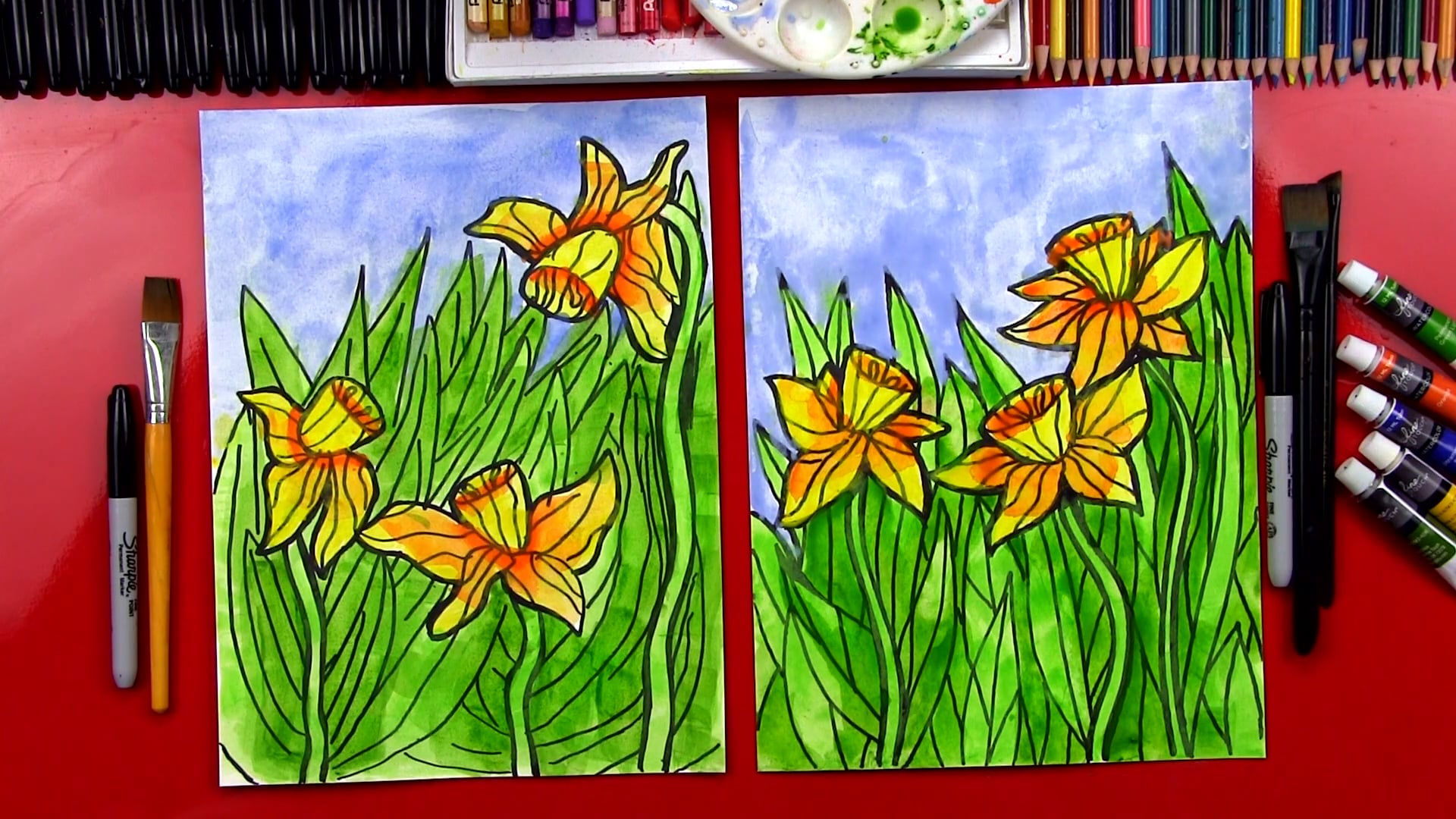 How To Paint Daffodils With Watercolor | Art For Kids Hub