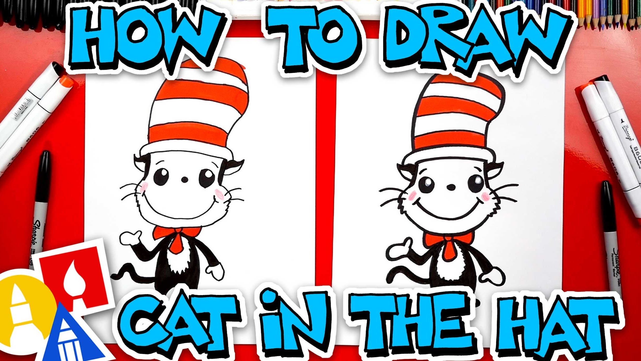 How To Draw The Cat In The Hat (Easy Cartoon Version) | Art For Kids Hub