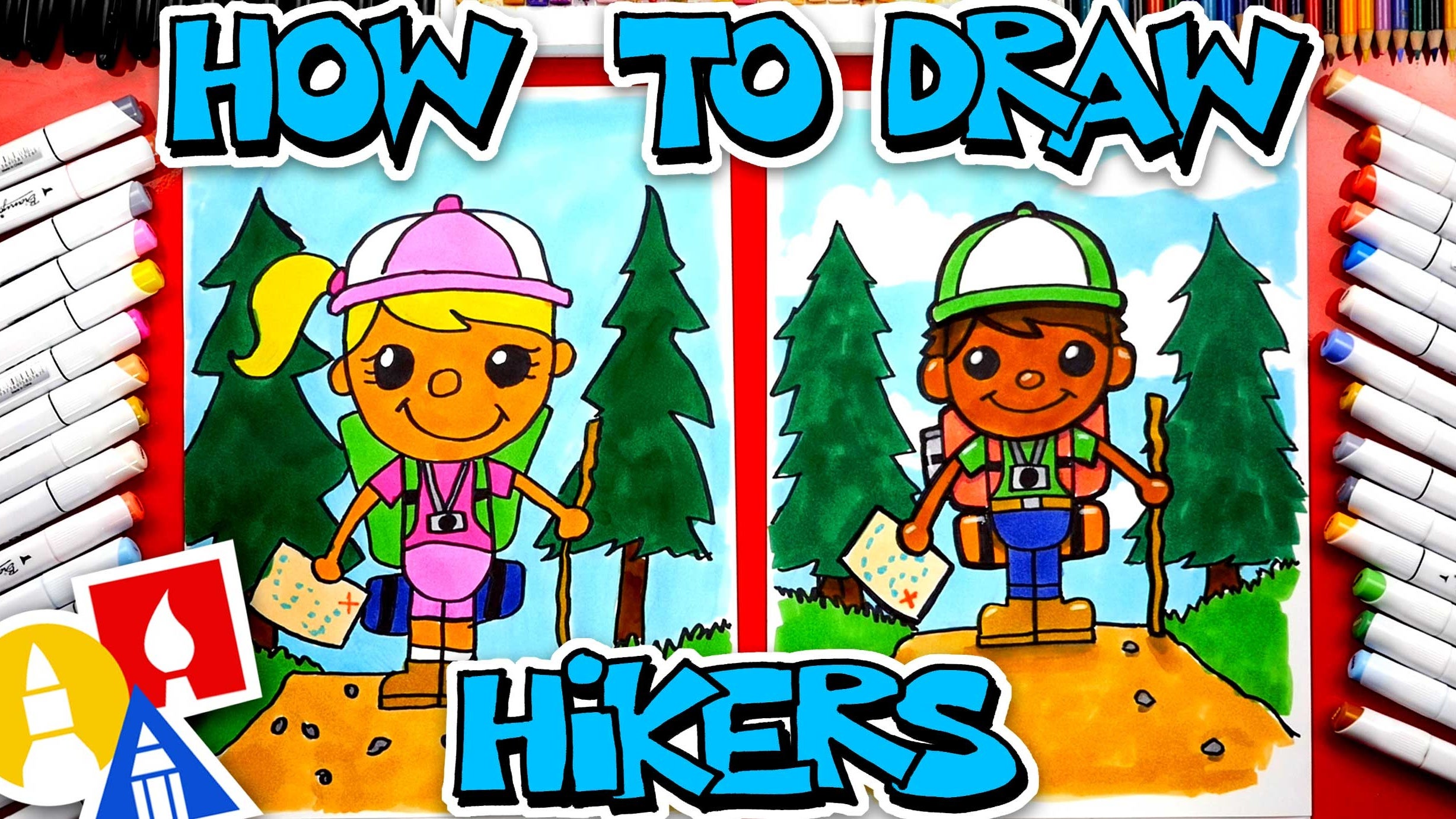 How To Draw A Person Hiking (Backpacking) | Art For Kids Hub